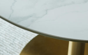 Romeo Ceramic Marble Round Pedestal Table | Danetti