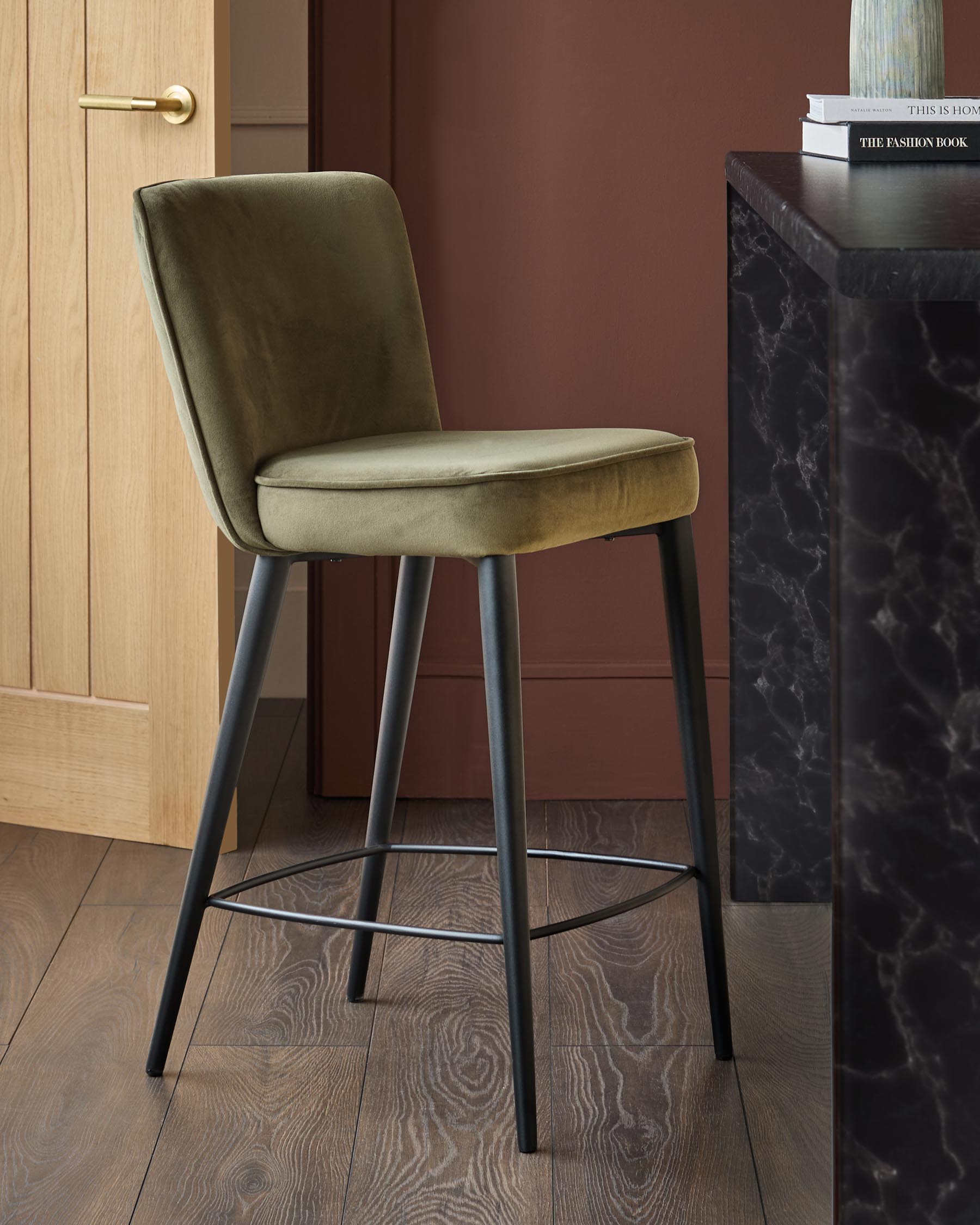 Serena olive green velvet bar stool – Danetti