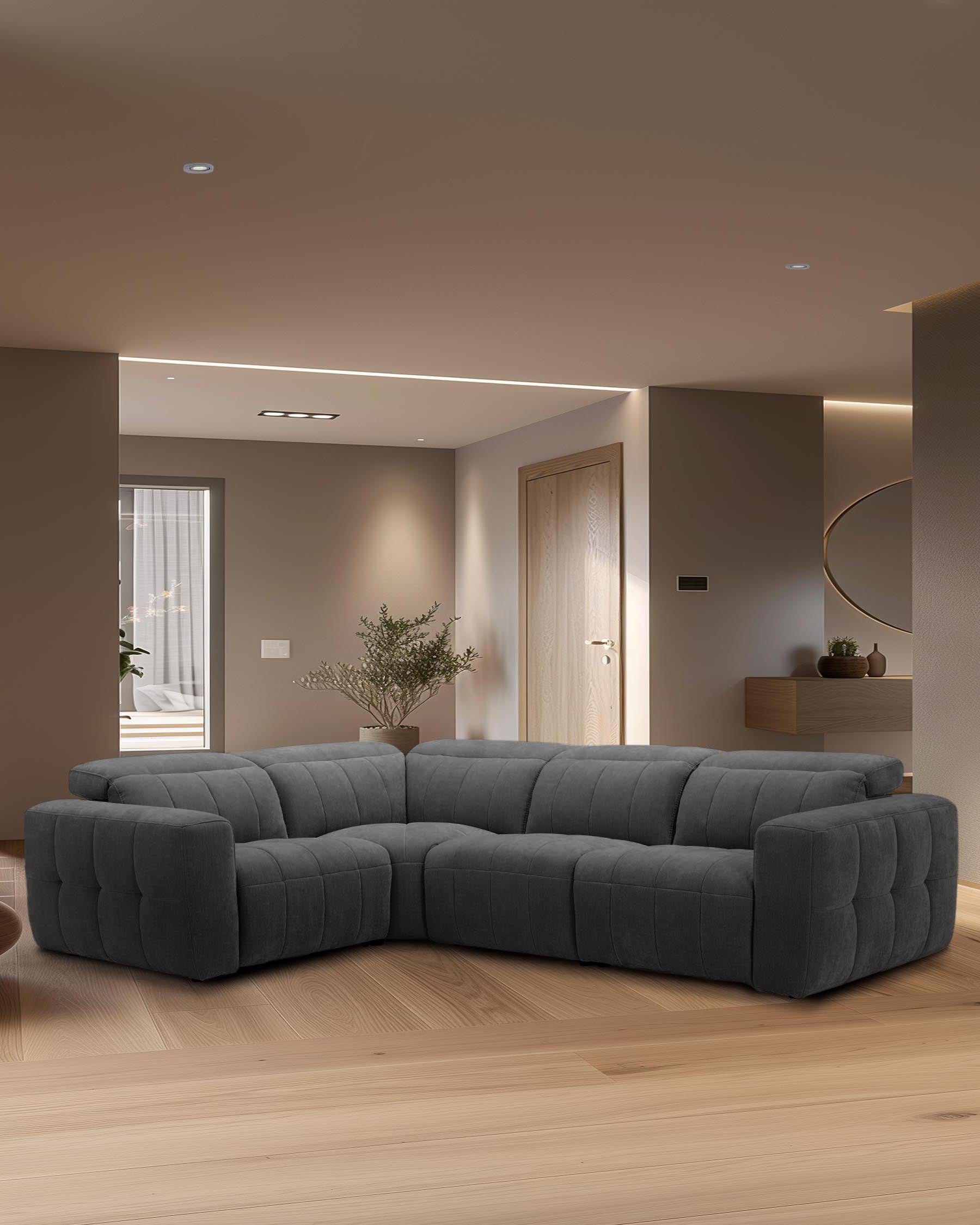 Skye dark grey fabric small corner sofa – Danetti