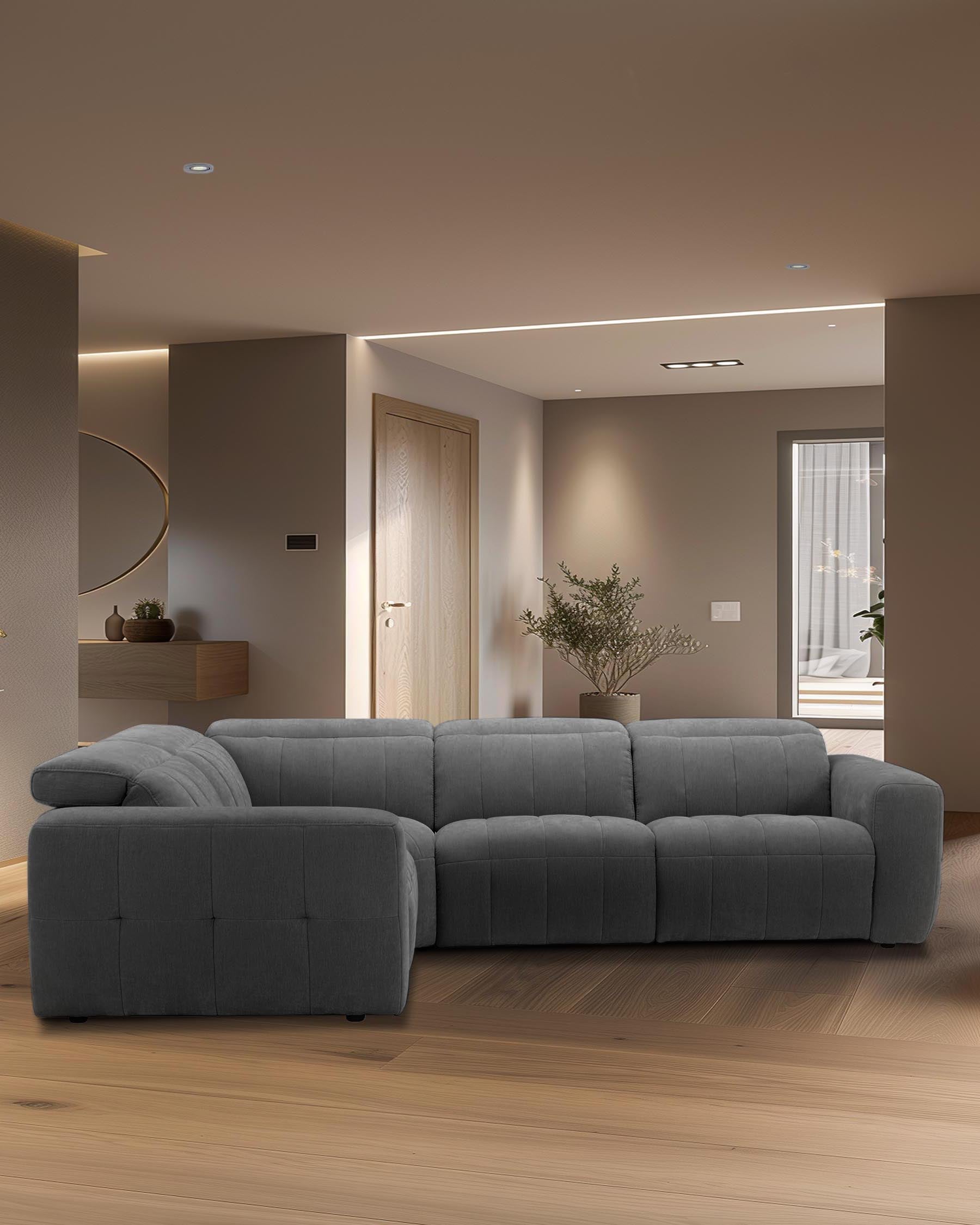 Skye dark grey fabric small corner sofa – Danetti