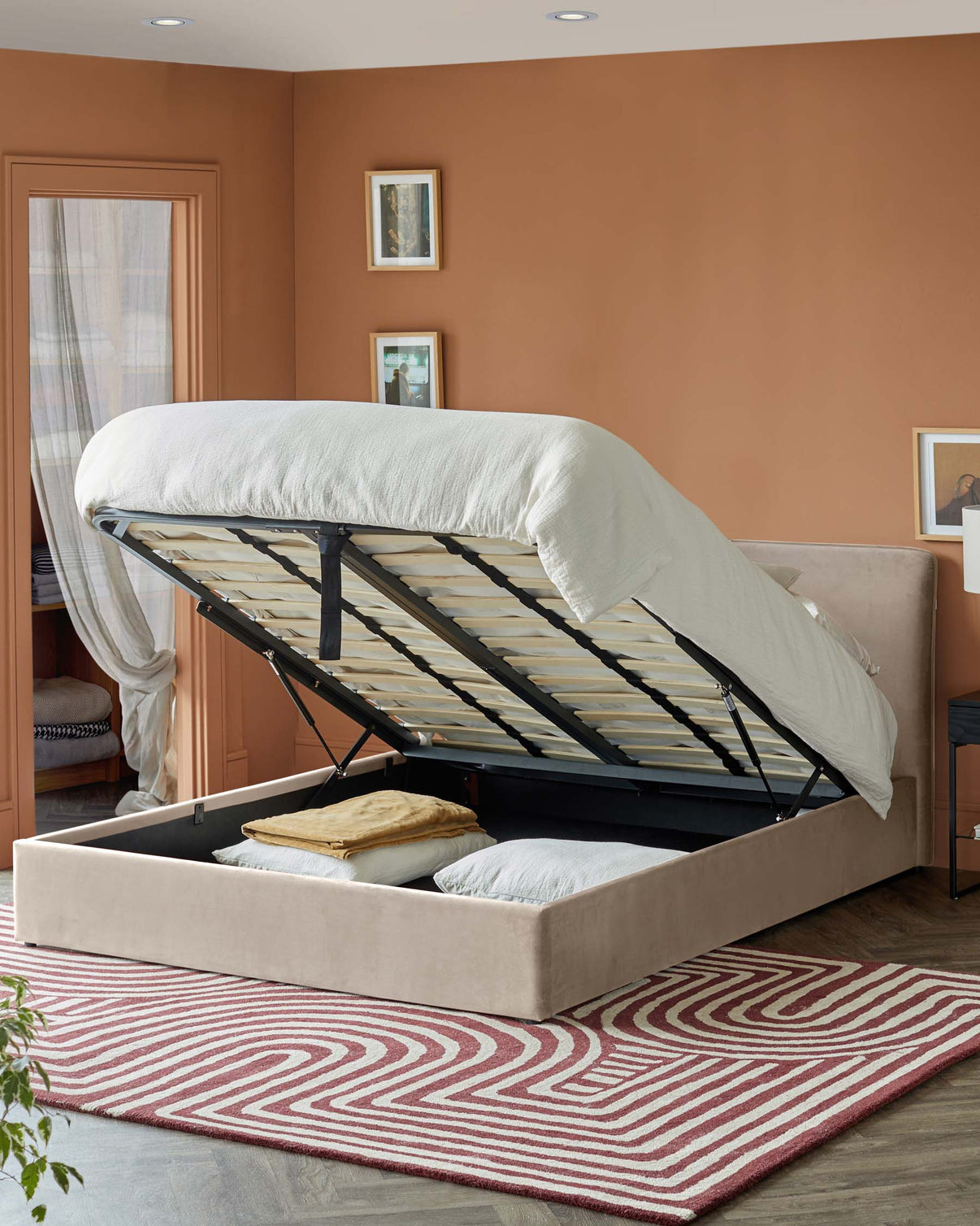 Turin champagne recycled velvet super king ottoman storage bed – Danetti
