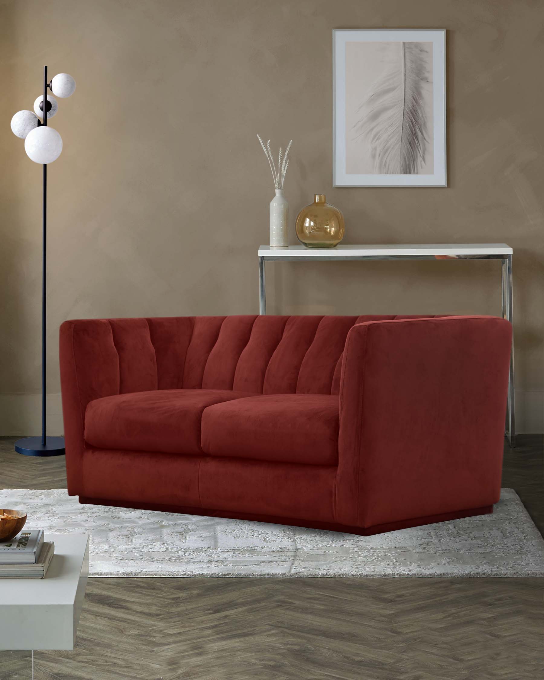 Valentina red recycled velvet 2 seater sofa – Danetti
