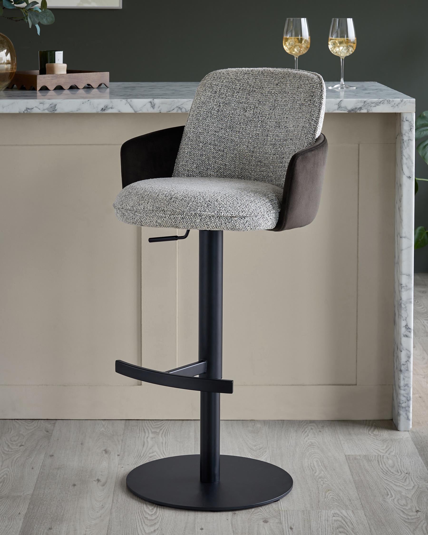 Wren grey fabric and dark chocolate velvet bar stool – Danetti