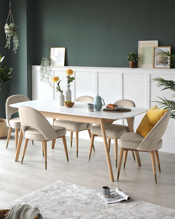 White Scandi Extendable Dining Table with Oak Legs from Danetti