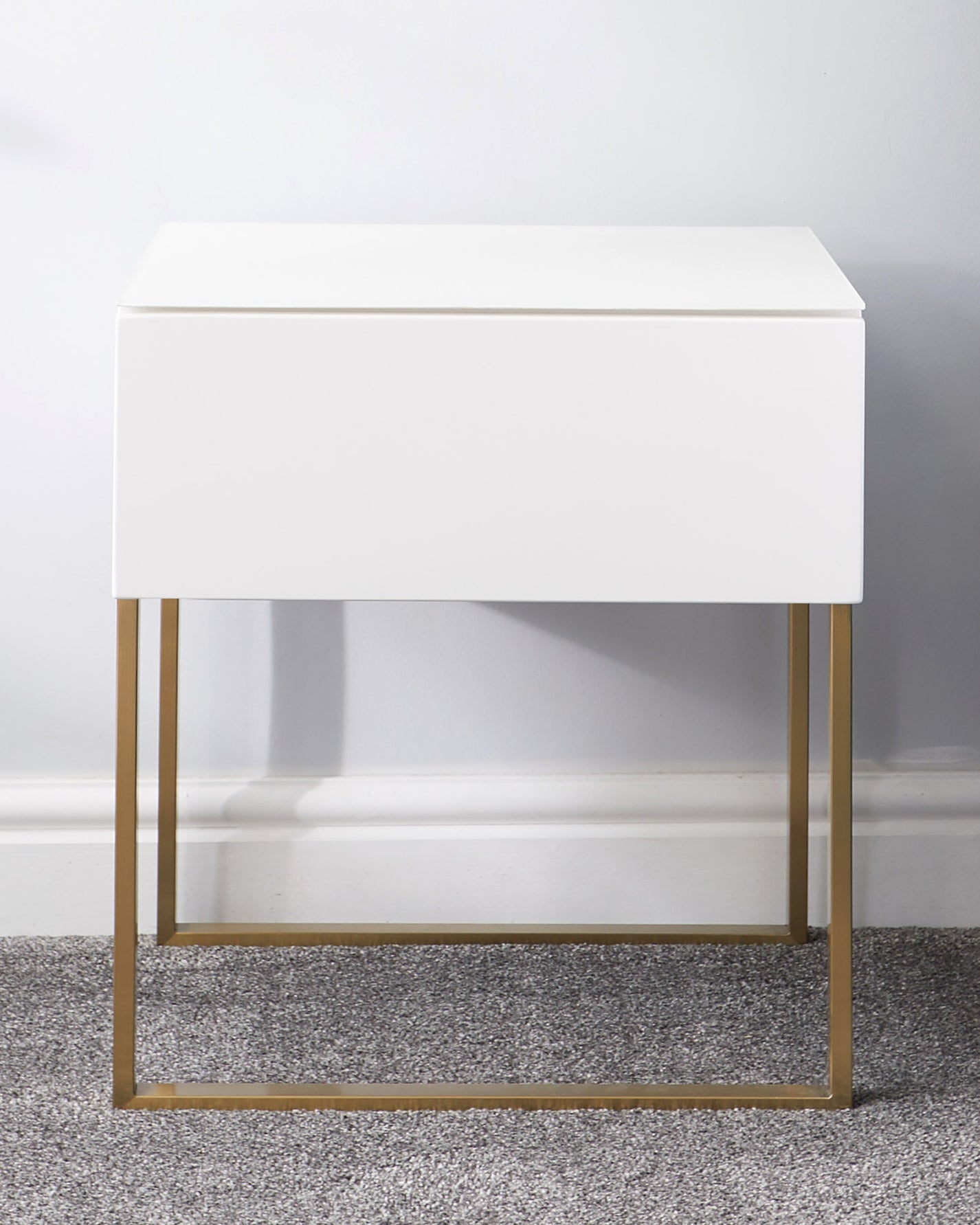 White Single Drawer Bedside Table | White & Brass Side Table | Danetti