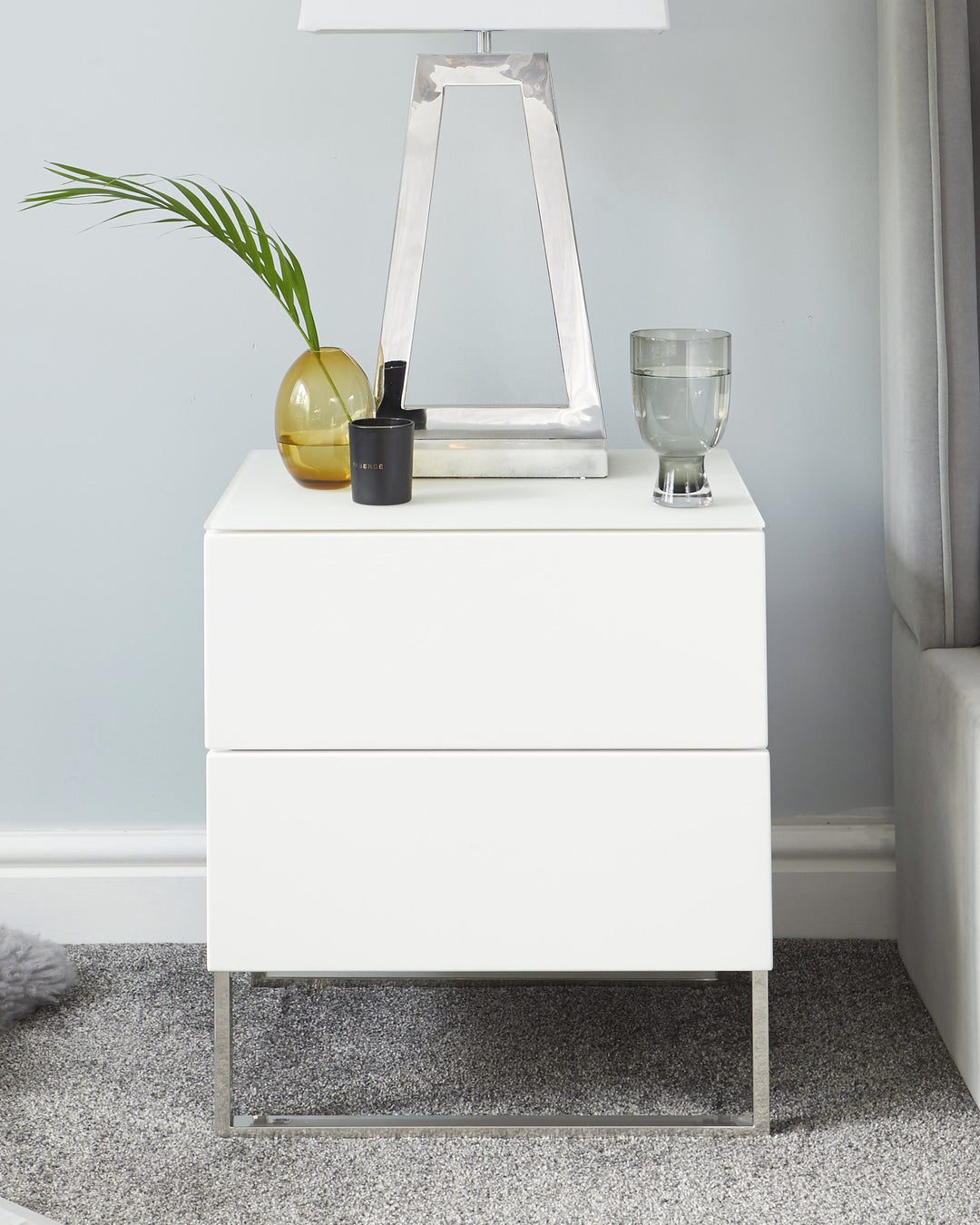 White 2 Drawer Bedside Table | White & Chrome Bedside Table – Danetti