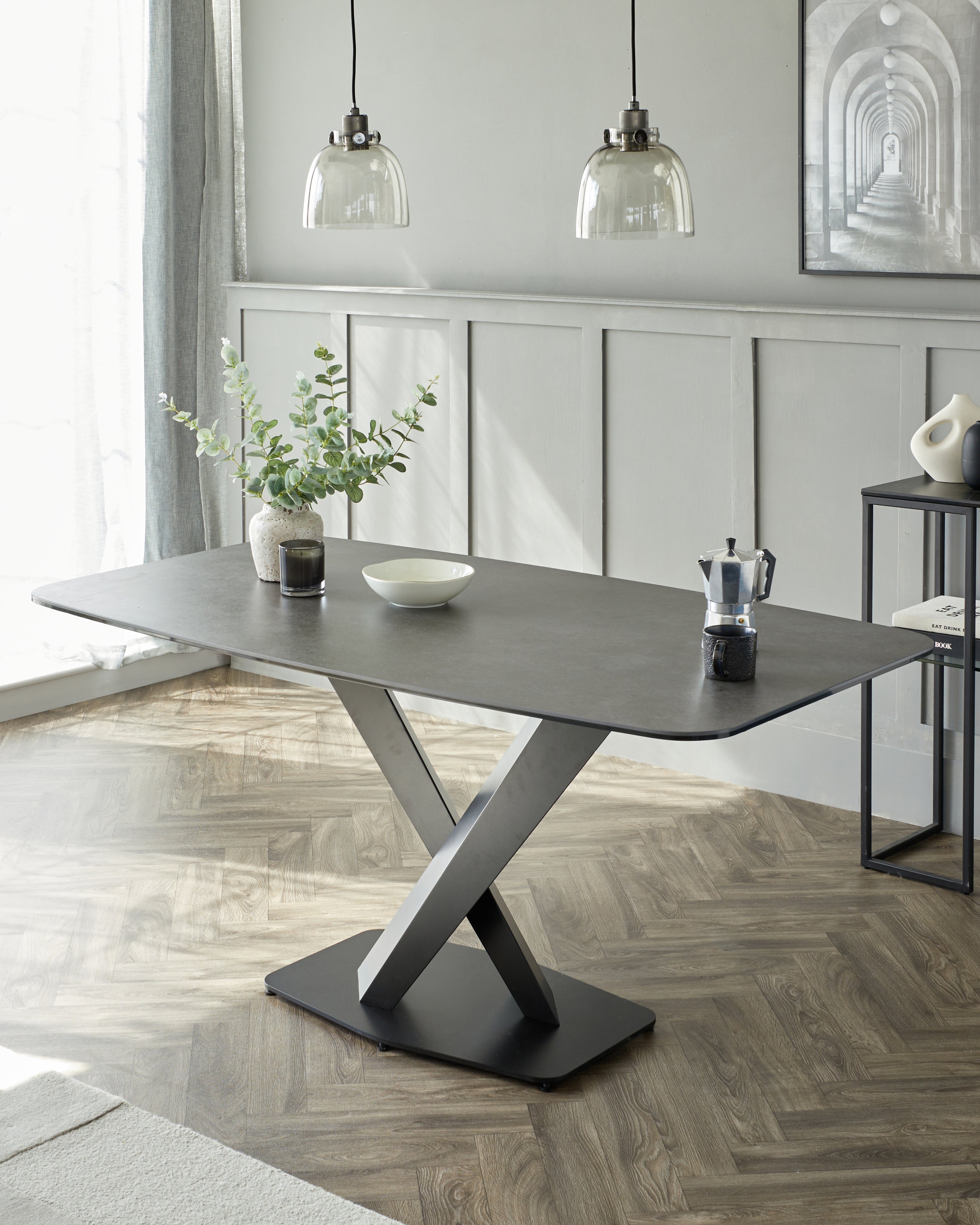 Carter Dark Grey Ceramic Pedestal 6 Seater Table by Danetti