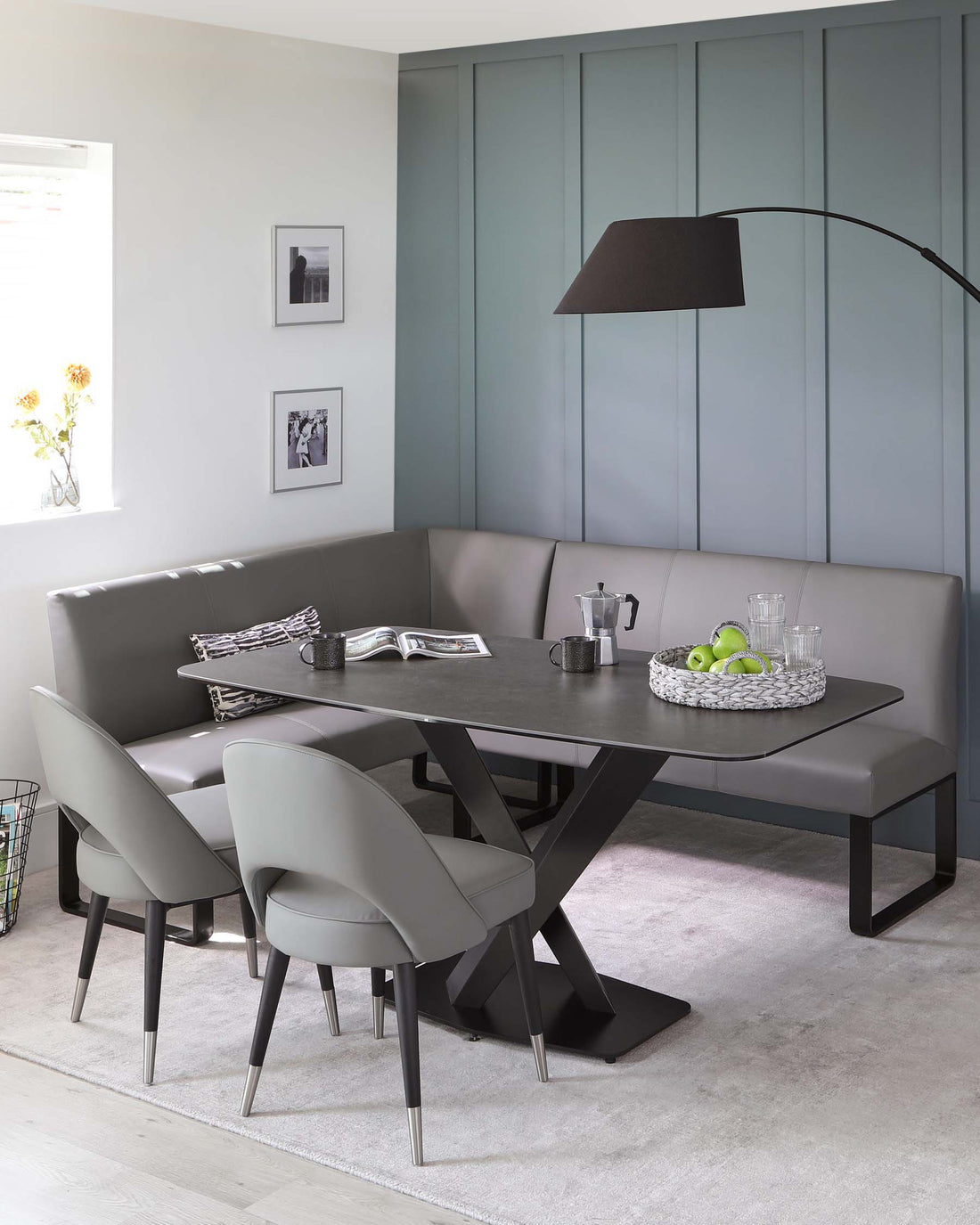 Loop 5 Seater Mid Grey Faux Leather Right Hand Corner Dining Bench ...