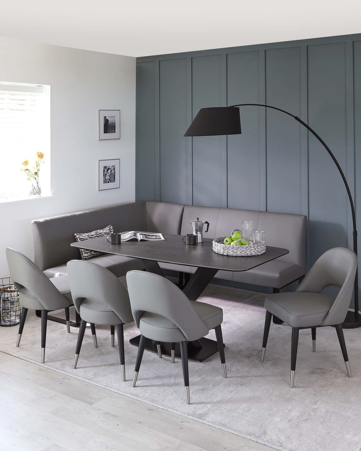 Loop 5 Seater Mid Grey Faux Leather Right Hand Corner Dining Bench ...