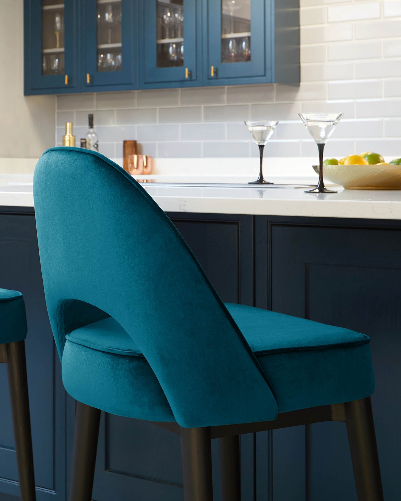 Clover Dark Teal Velvet Bar Stool | Danetti