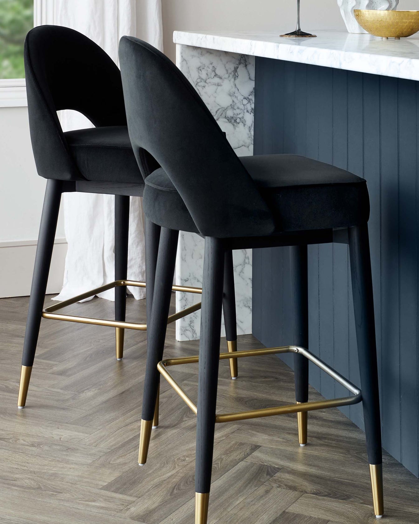 Clover Black Velvet Bar Stool by Danetti