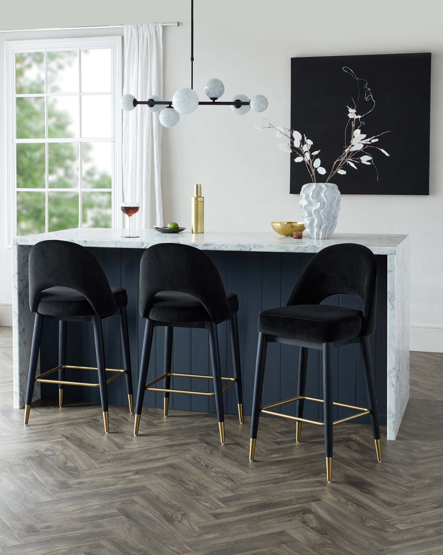 Clover Black Velvet Bar Stool by Danetti