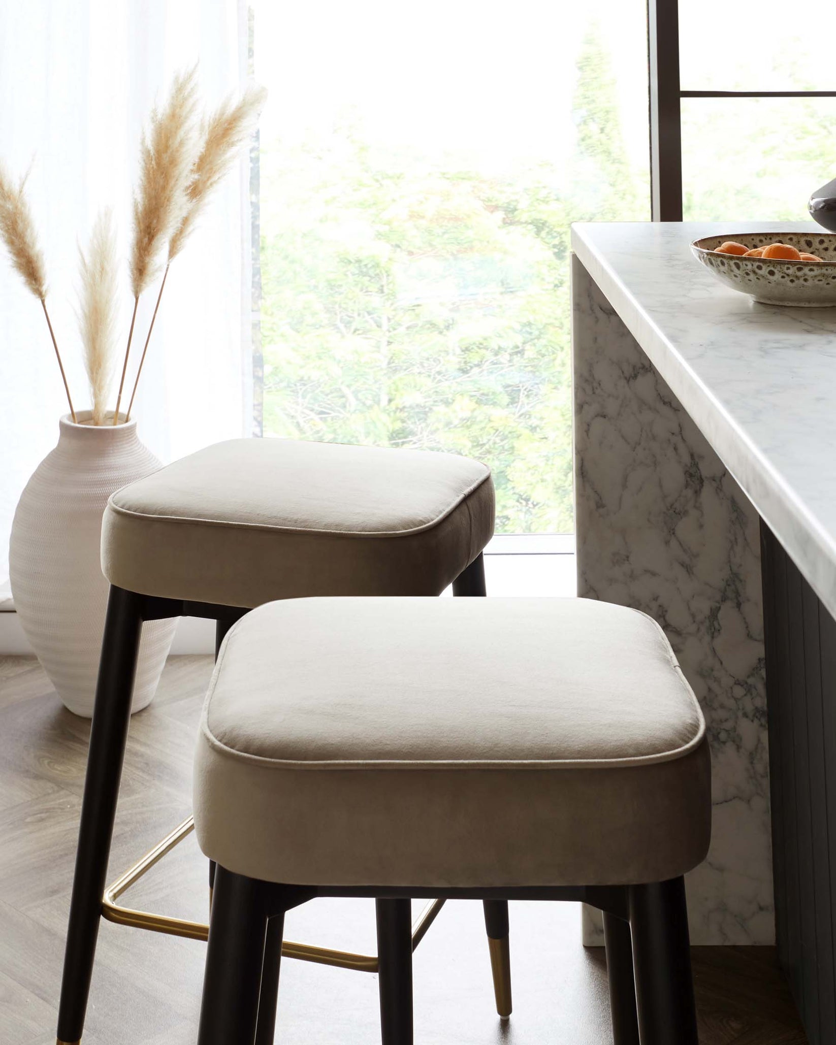 Clover Champagne Velvet Backless Bar Stool by Danetti
