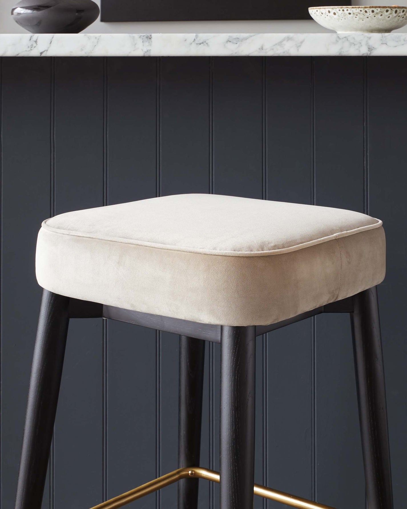 Clover Champagne Velvet Backless Bar Stool by Danetti