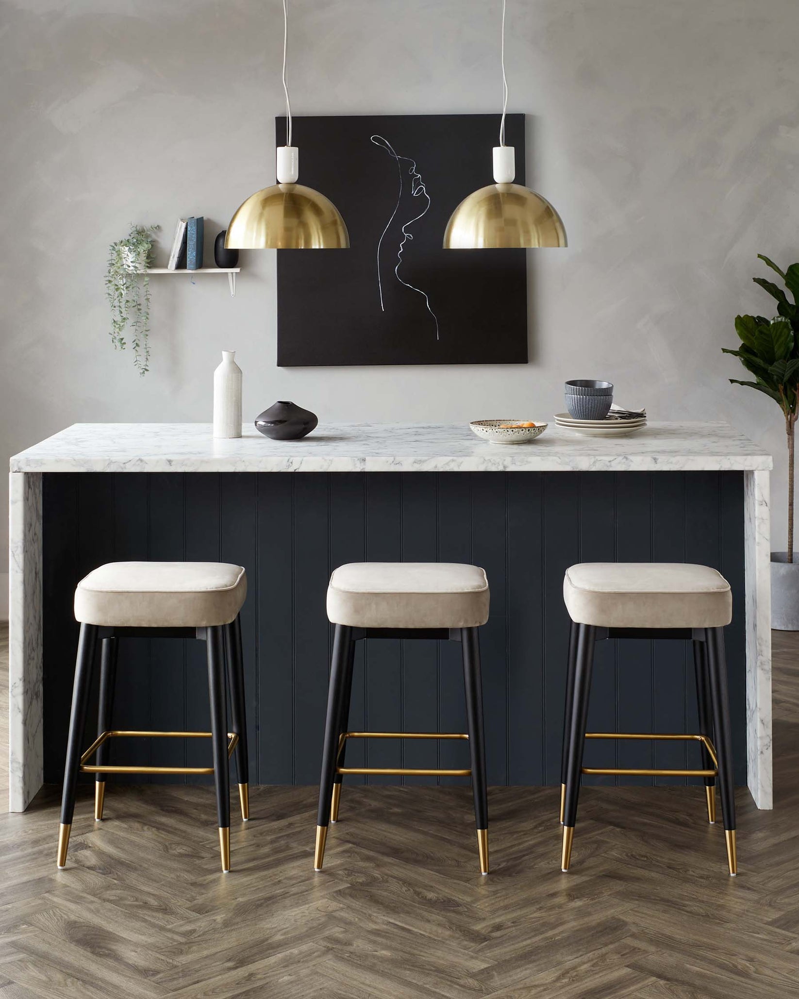 Clover Champagne Velvet Backless Bar Stool by Danetti