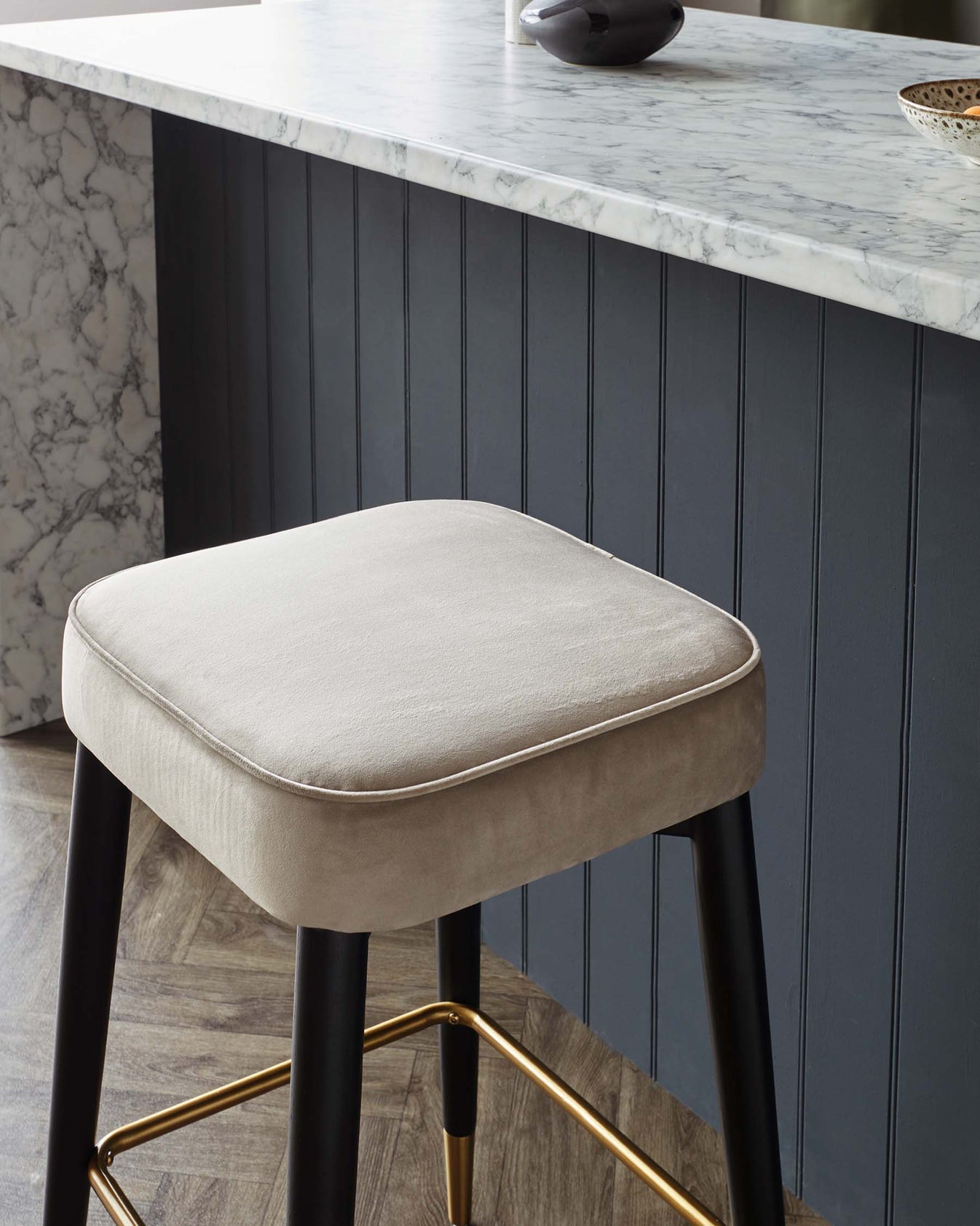 Clover Champagne Velvet Backless Bar Stool by Danetti