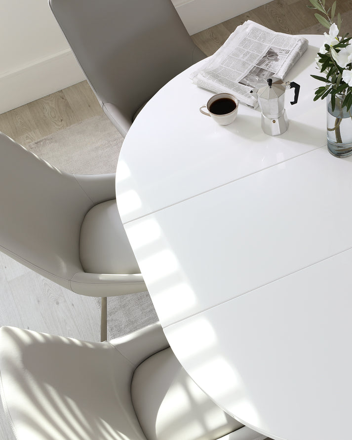 Round Gloss Extending White Dining Table by Danetti