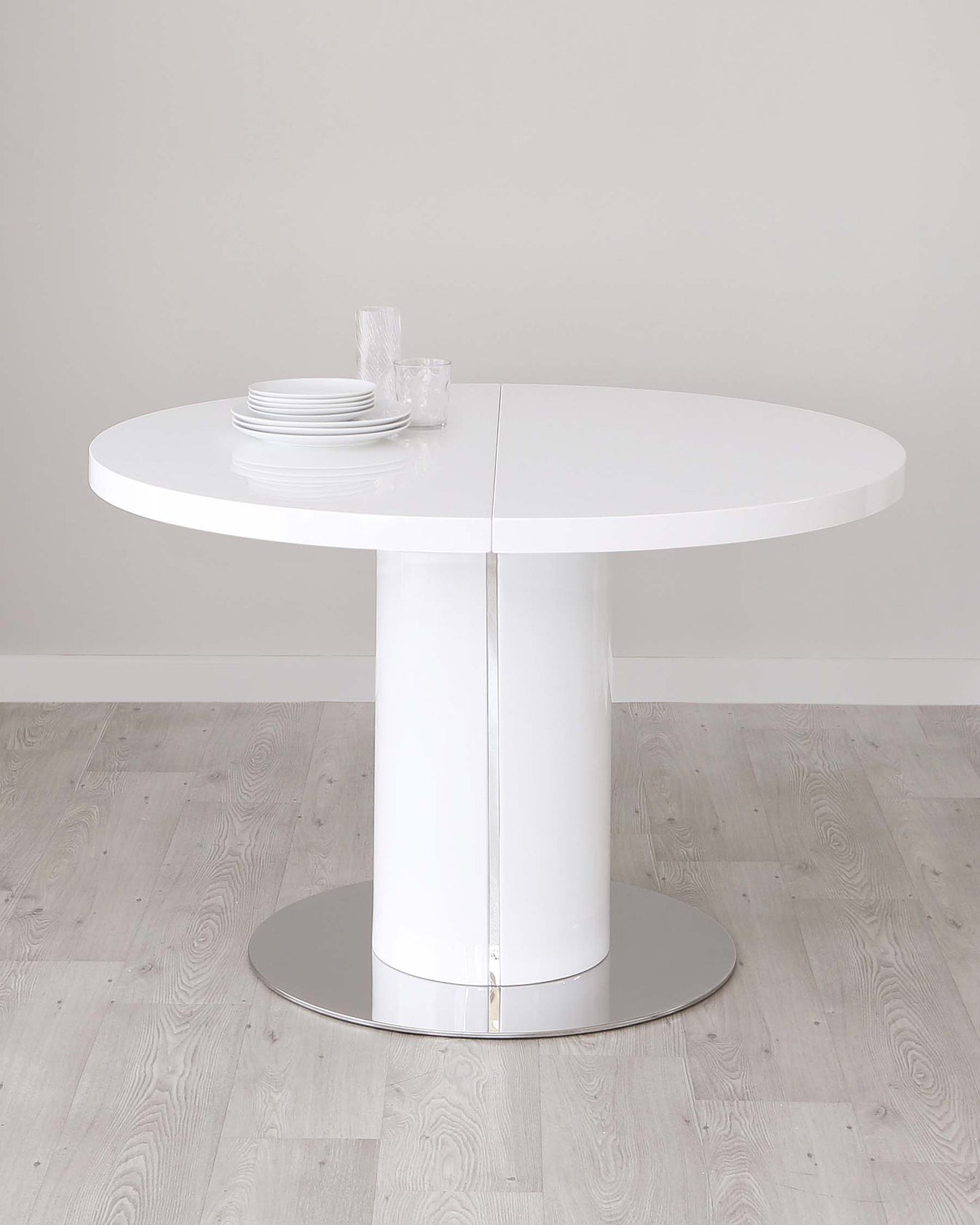 Round Gloss Extending White Dining Table by Danetti