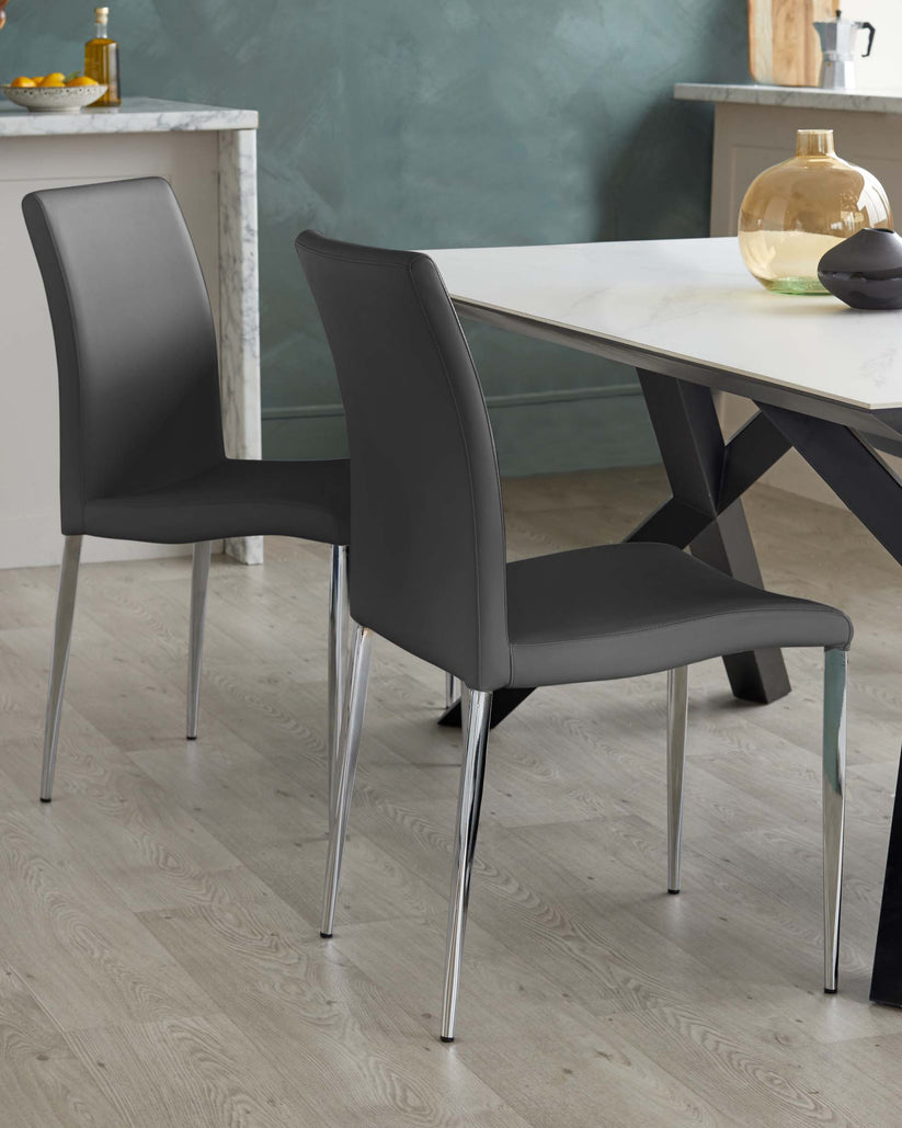 Elise Dark Grey Faux And Chrome Leather Dining Chair – Danetti