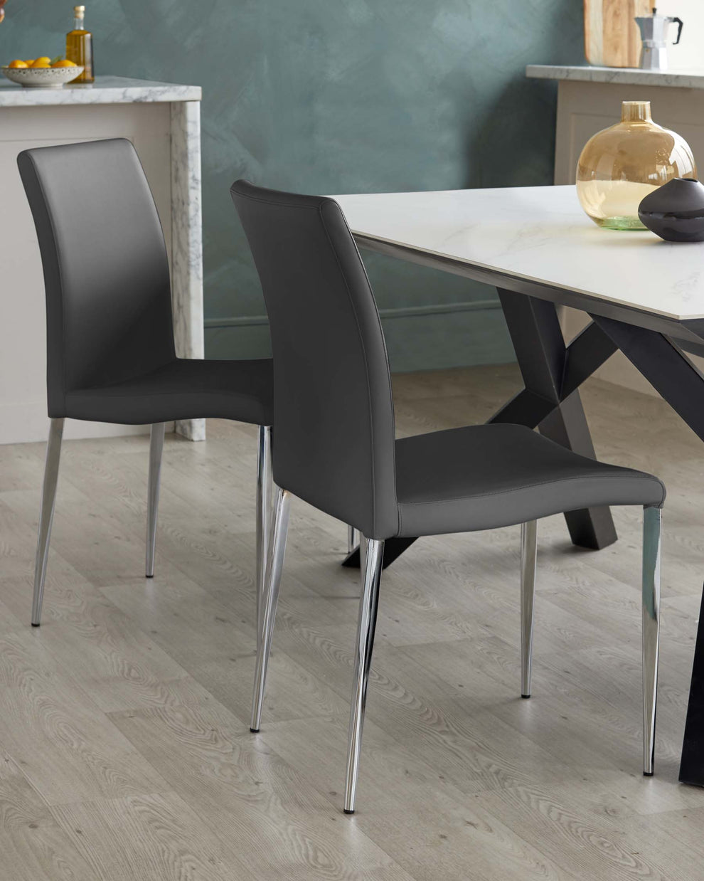 Elise Dark Grey Faux And Chrome Leather Dining Chair – Danetti
