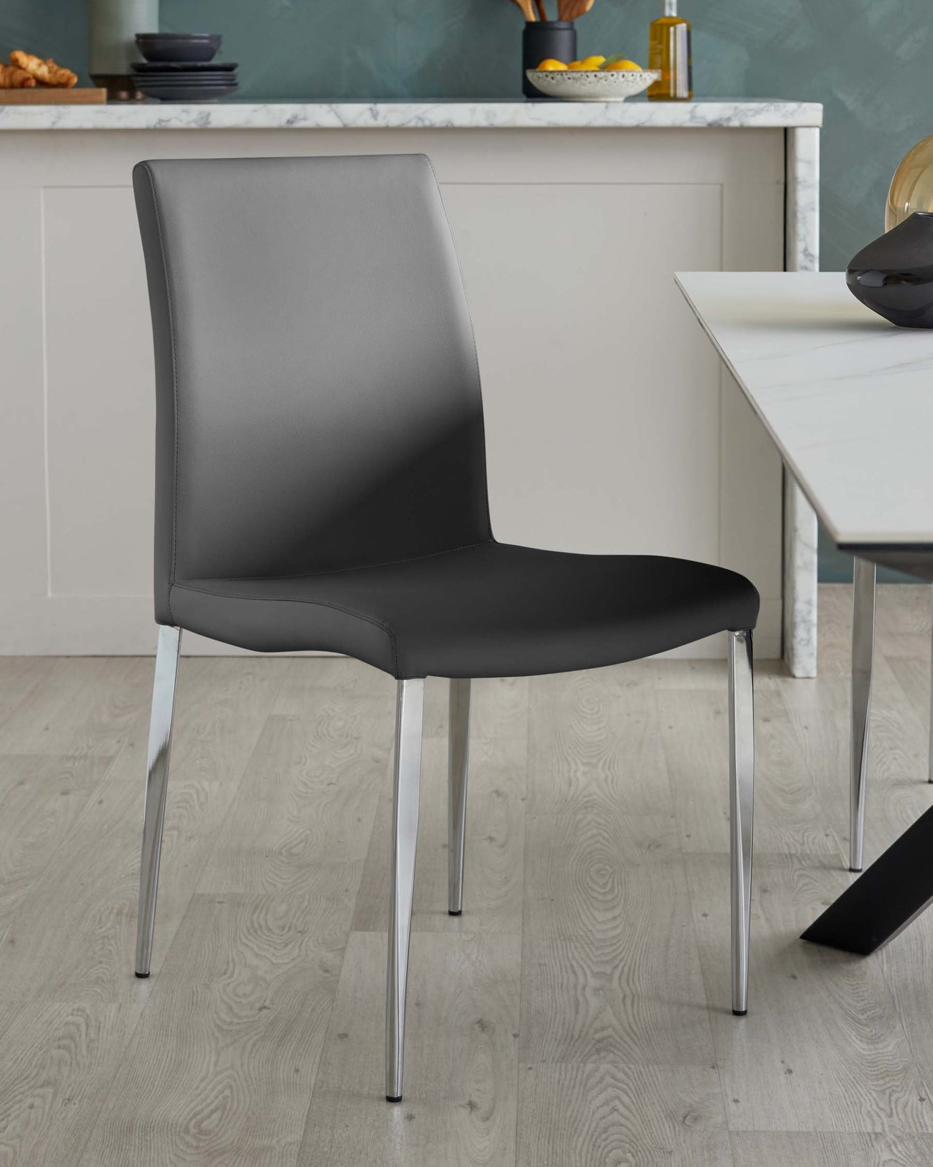 Elise Dark Grey Faux And Chrome Leather Dining Chair – Danetti