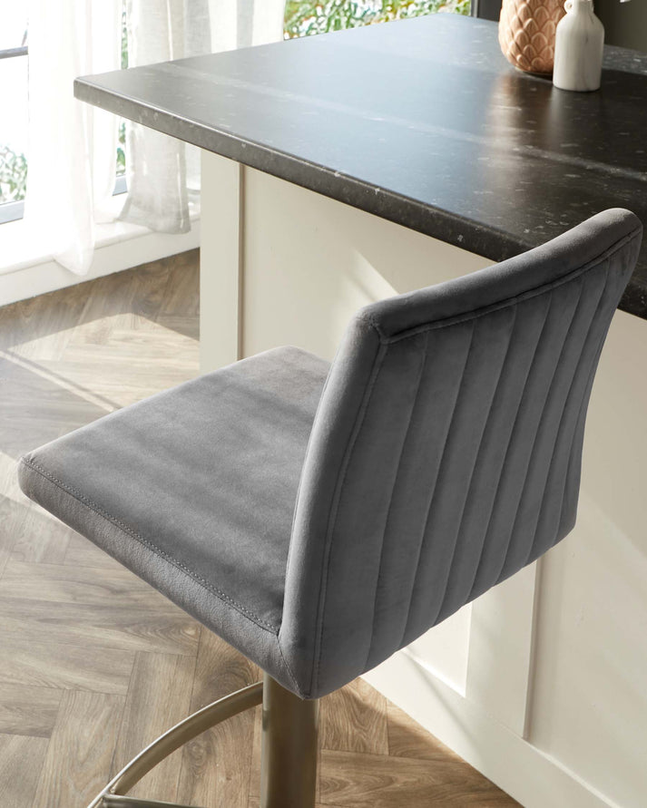 Lesley Velvet Bar Stool with Stitch Detail in Dark Grey by Danetti