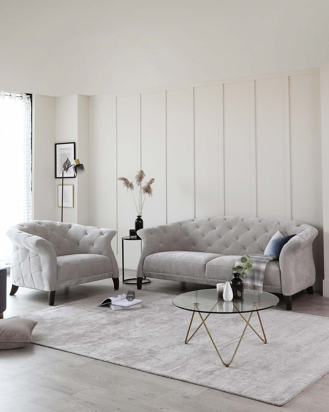 Luxe 2 To 3 Seater Light Grey Fabric Chesterfield Sofa by Danetti