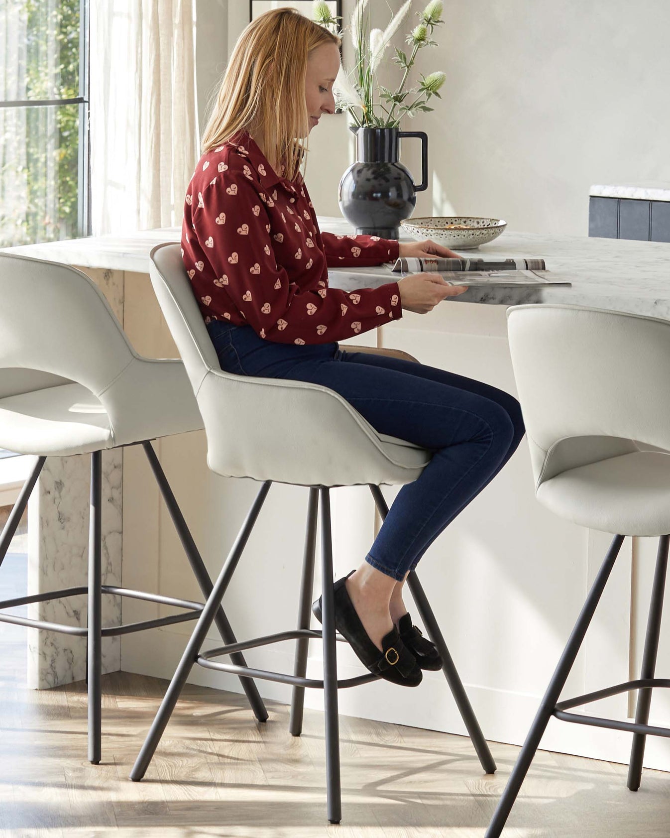 Marlow Light Grey Faux Leather Swivel Bar Stools by Danetti