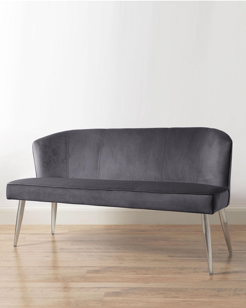 Mellow 3 Seater Dark Grey Velvet Bench with Backrest | Danetti