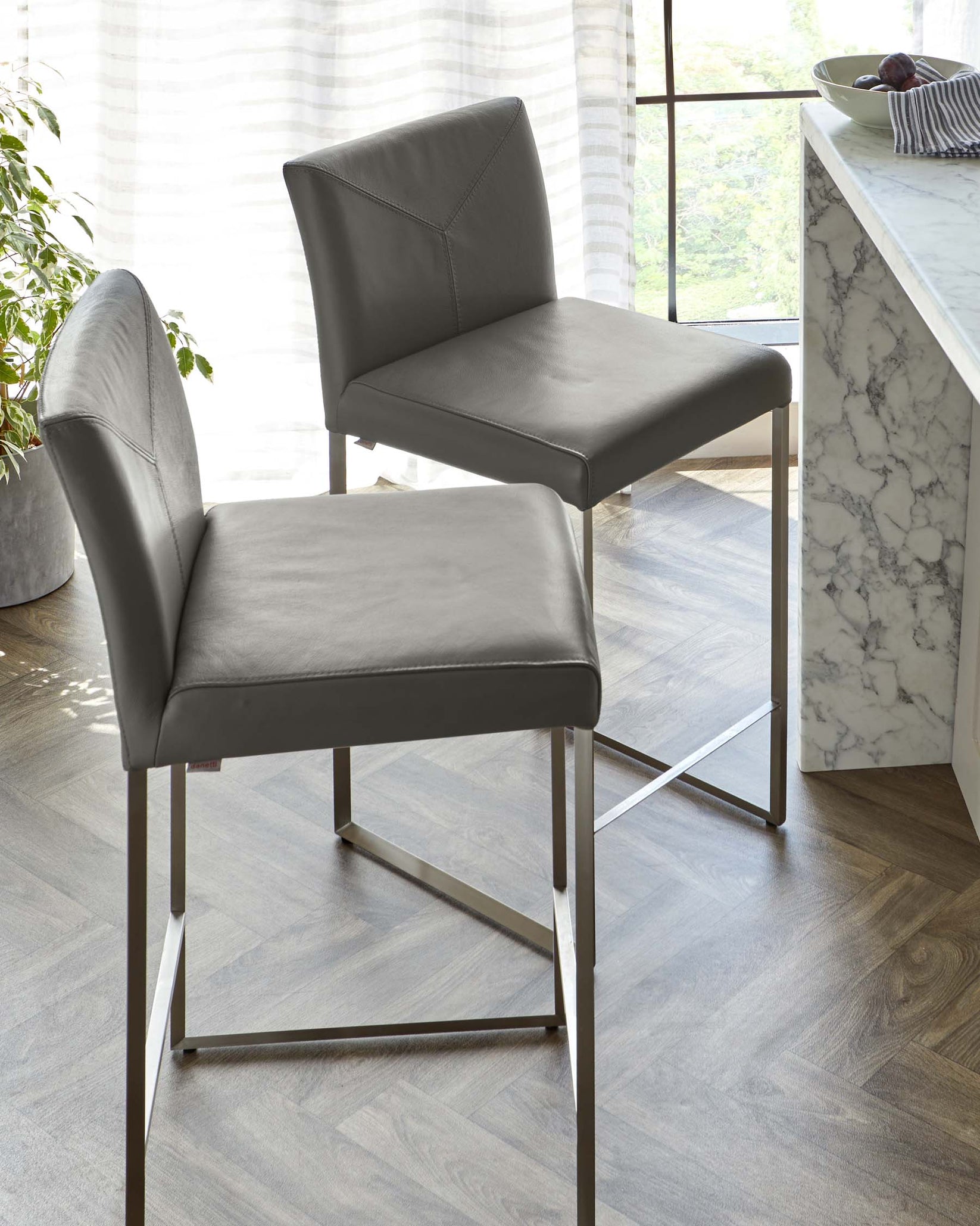 Real Leather Bar Stool with Backs, Dark Grey from Danetti