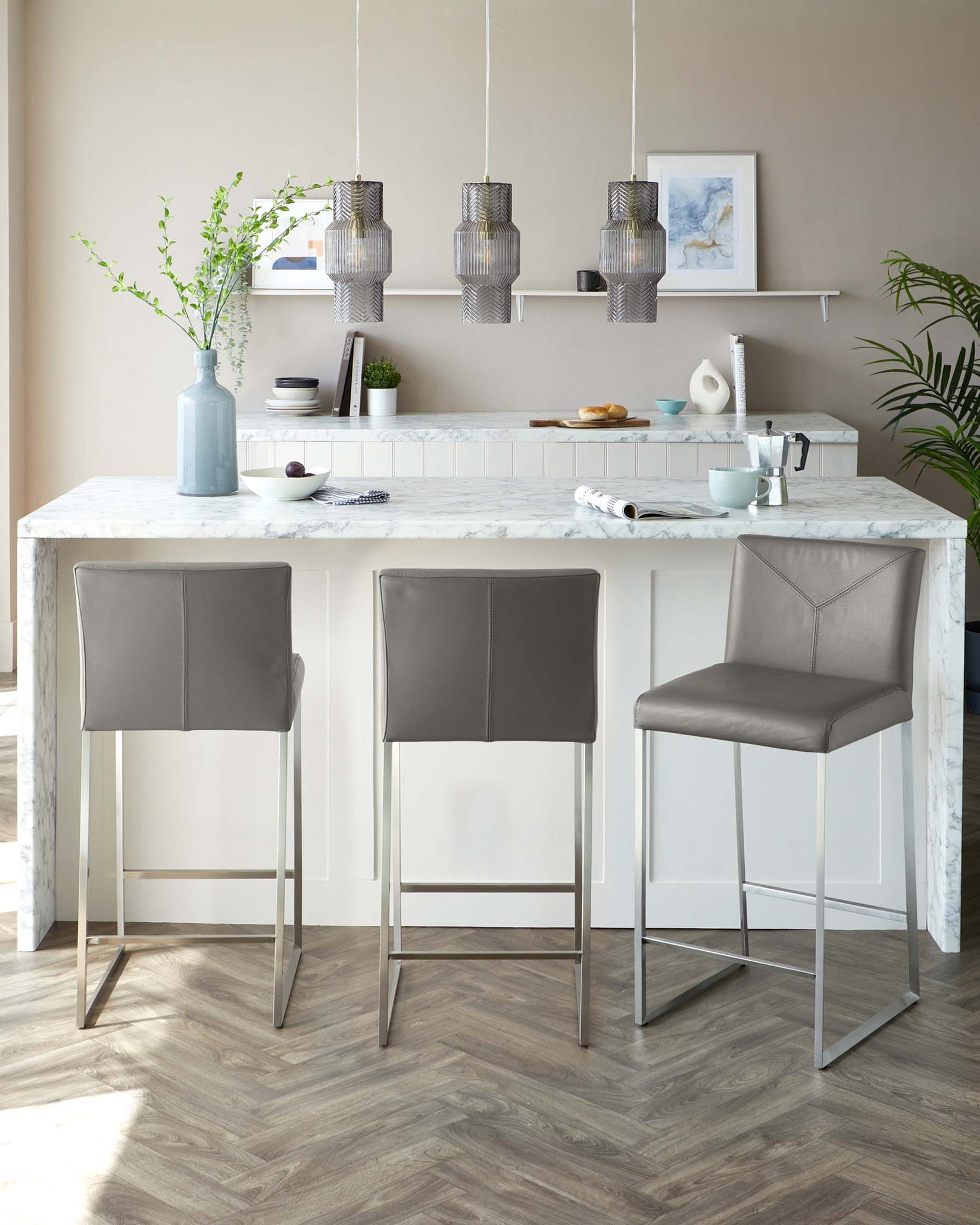 Real Leather Bar Stool with Backs, Dark Grey from Danetti