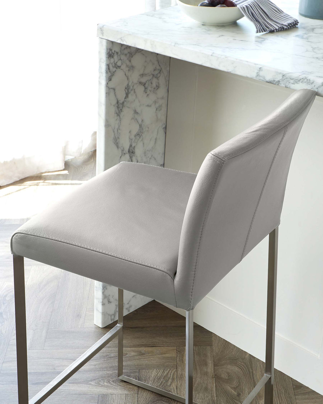 Monti Light Grey Real Leather Bar Stools with Backs | Danetti