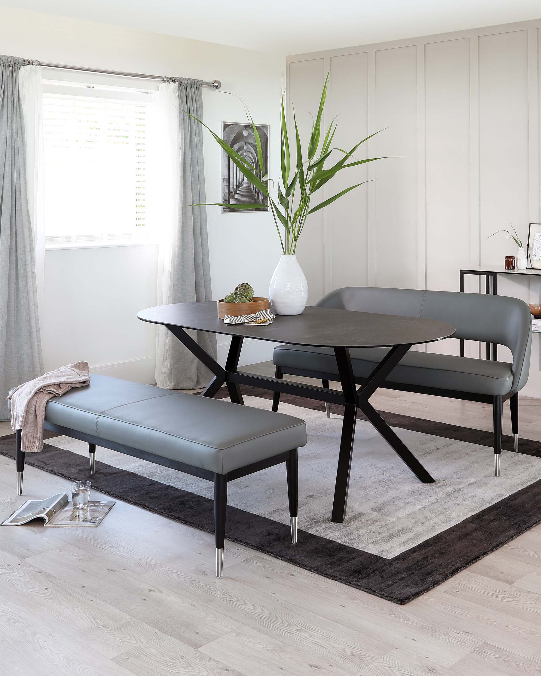 Clover Mid Grey Faux Leather Dining Bench Without Backrest| Danetti