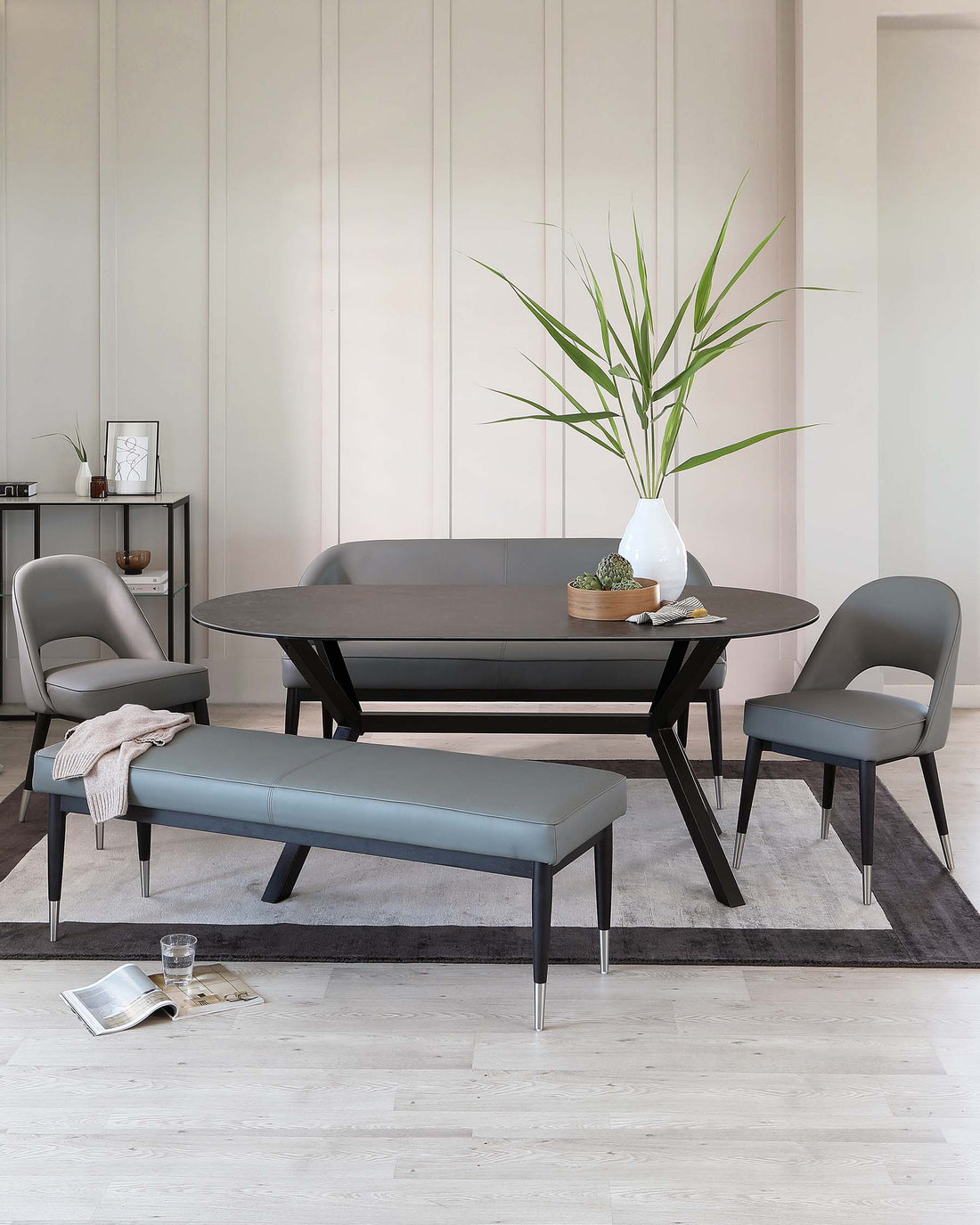 Clover mid grey faux leather bench without backrest – Danetti