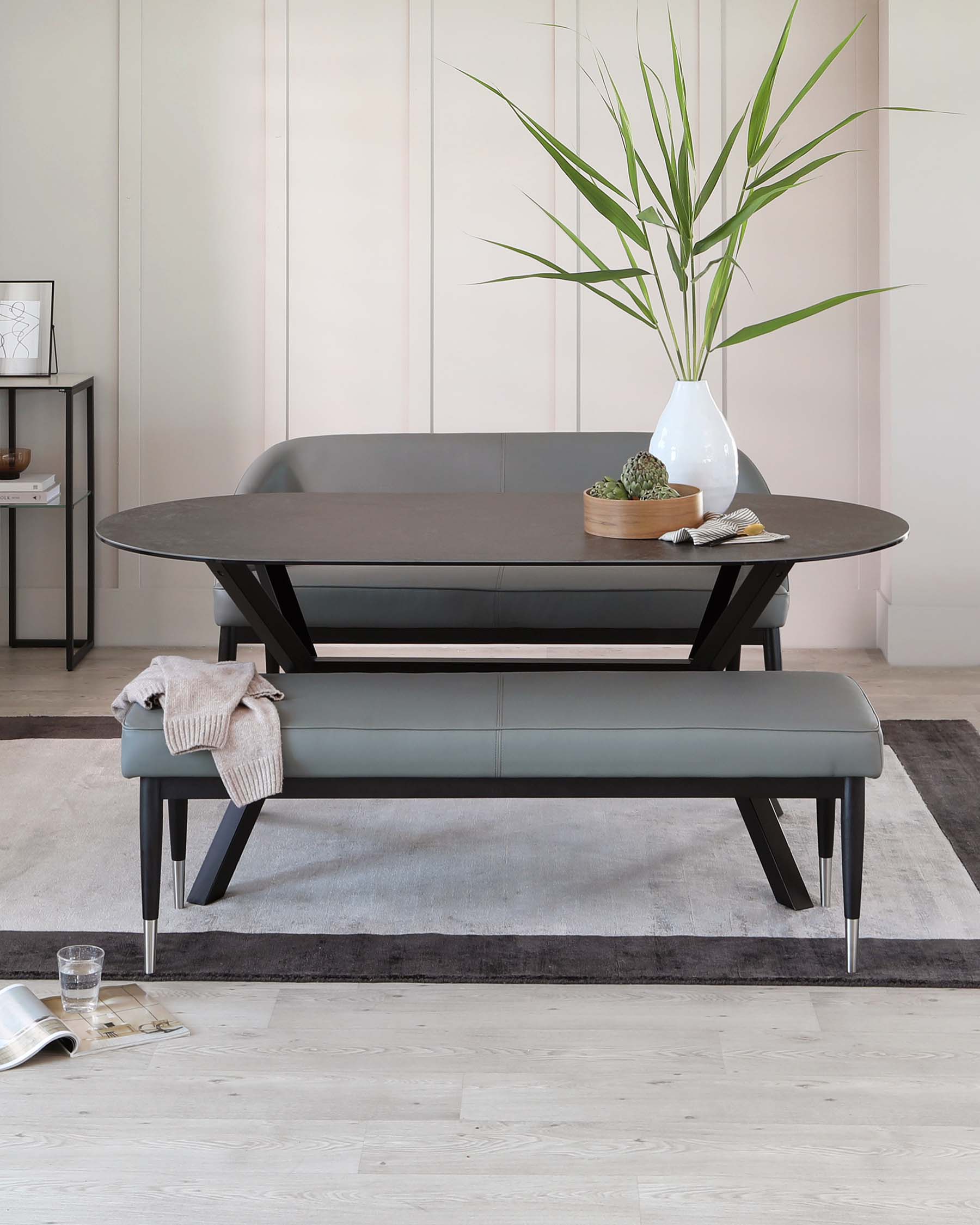 Clover Mid Grey Faux Leather Dining Bench Without Backrest| Danetti