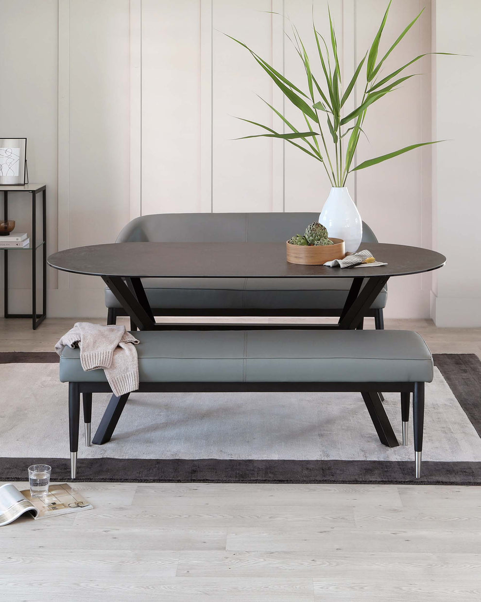 Clover mid grey faux leather bench without backrest – Danetti