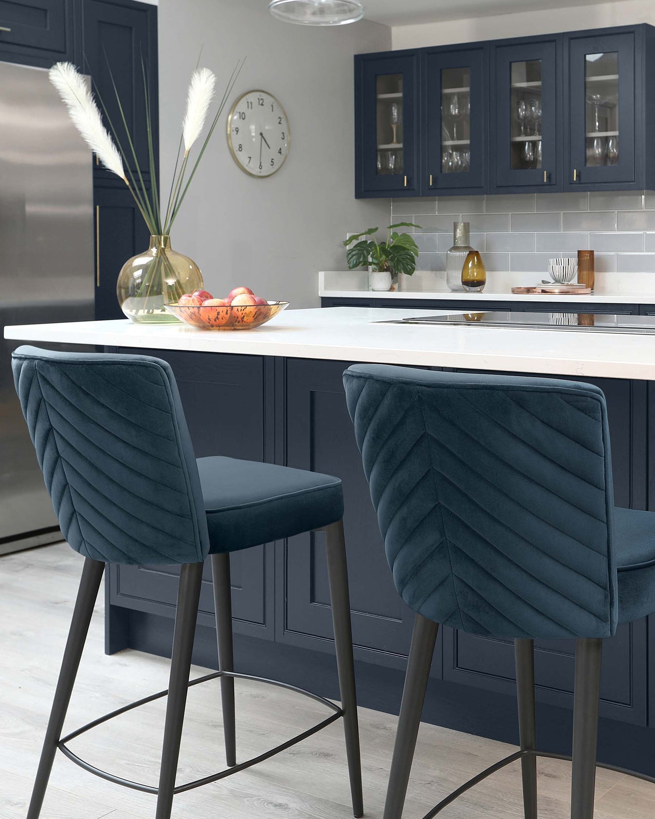 Serena Dark Blue Velvet Bar Stools | Danetti