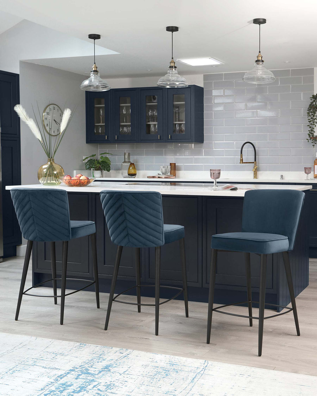 Serena Dark Blue Velvet Bar Stools | Danetti