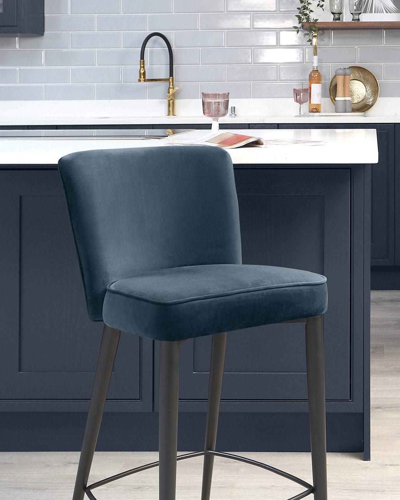 Serena Dark Blue Velvet Bar Stools | Danetti