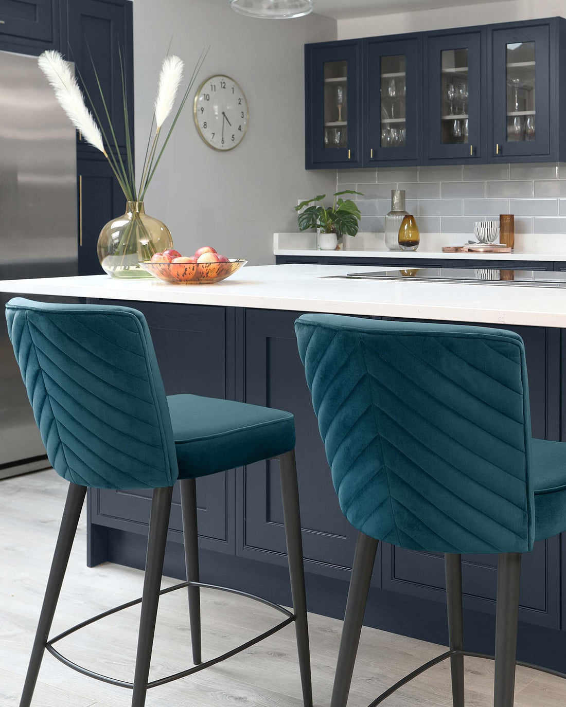 Serena Teal Velvet Bar Stool by Danetti
