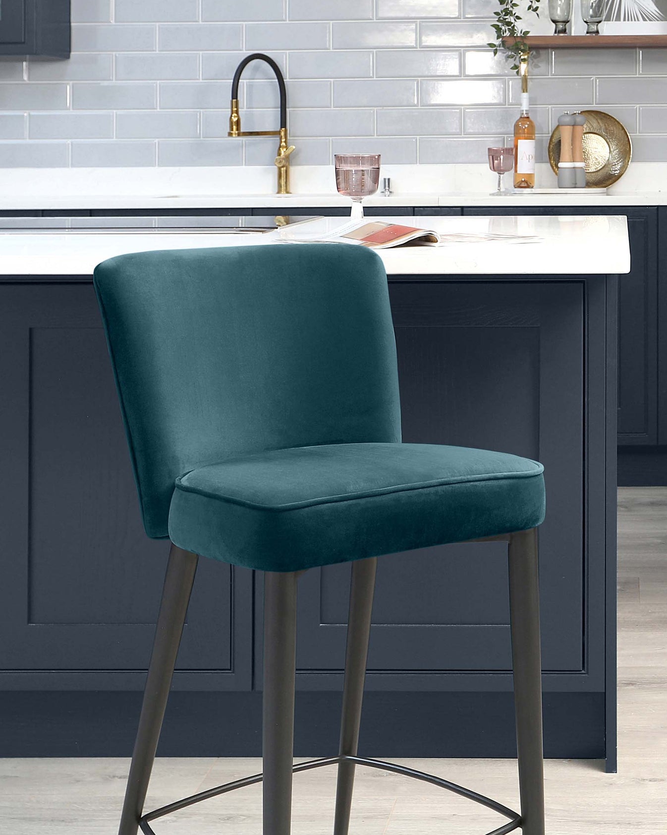 Serena Teal Velvet Bar Stool by Danetti