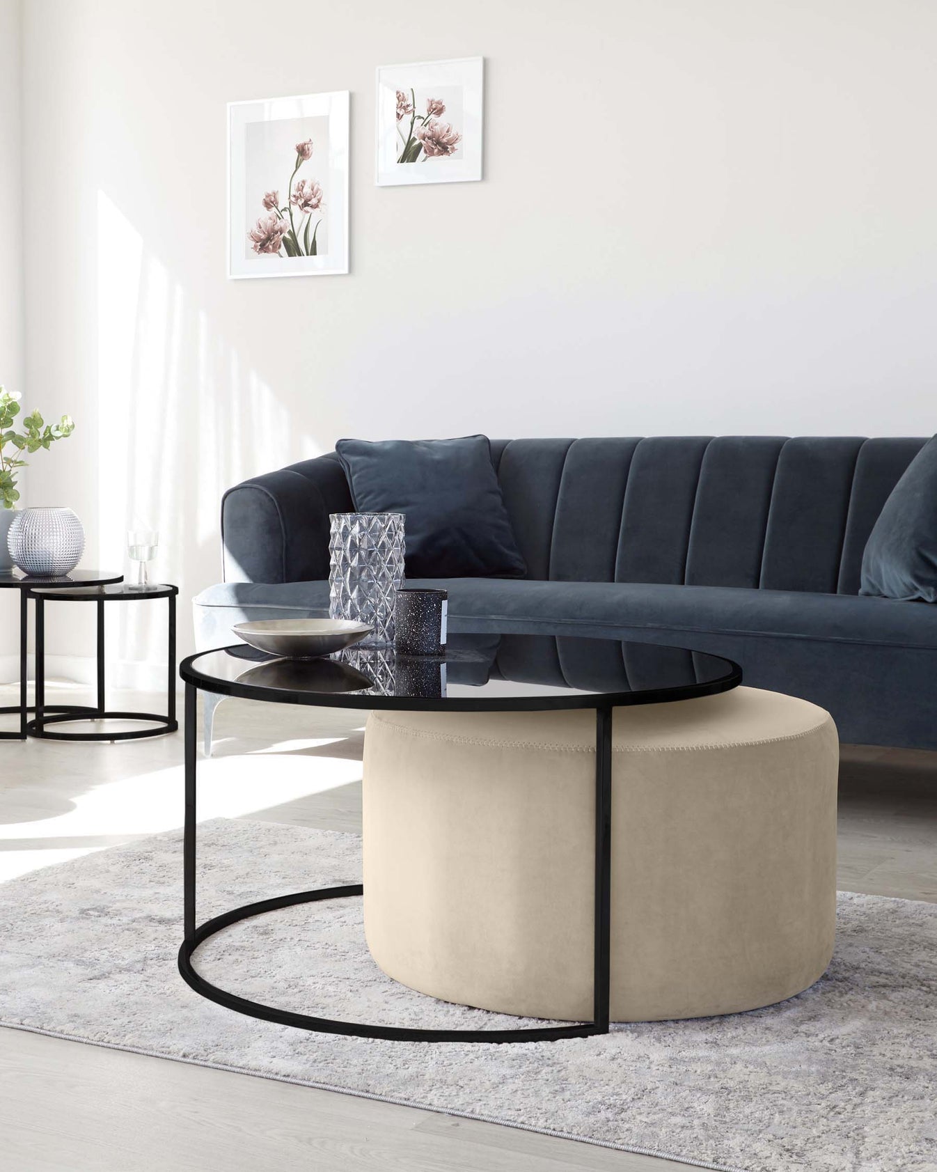 Thea Champagne Round Coffee Table Pouffe by Danetti
